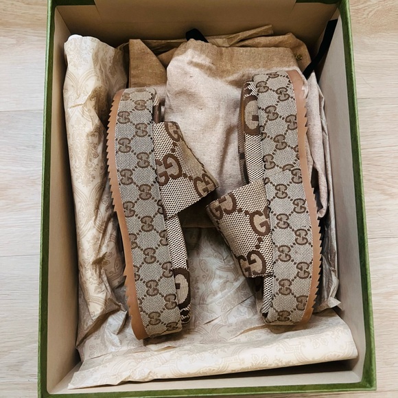 Gucci | Shoes | Gucci Brown Monogram Platform Sandals | Poshmark